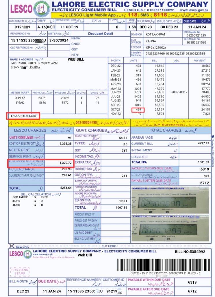 Components of LESCO Bill - PK Laws