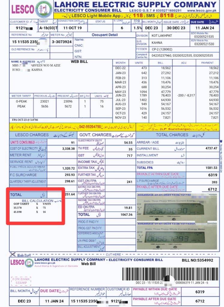 Components of LESCO Bill - PK Laws